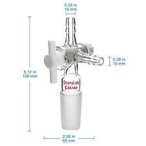 StonyLab Vacuum Glass 3-Way Flow Control Adapter, Borosilicate Glass Adapter with Standard 24/40 Taper Joint and PTFE Stopcock for Laboratory