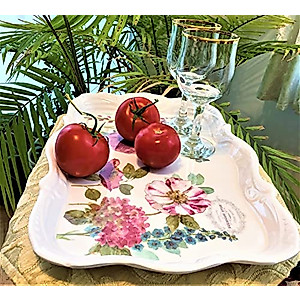14.7x9.7 Medium Melamine Serving Tray for Eating Melamine Serving Platter Plastic Serving Tray with Handles Floral Resin Breakfast Tray for Veggie Cupcakes Outdoor Medium Serving Tray with Prints