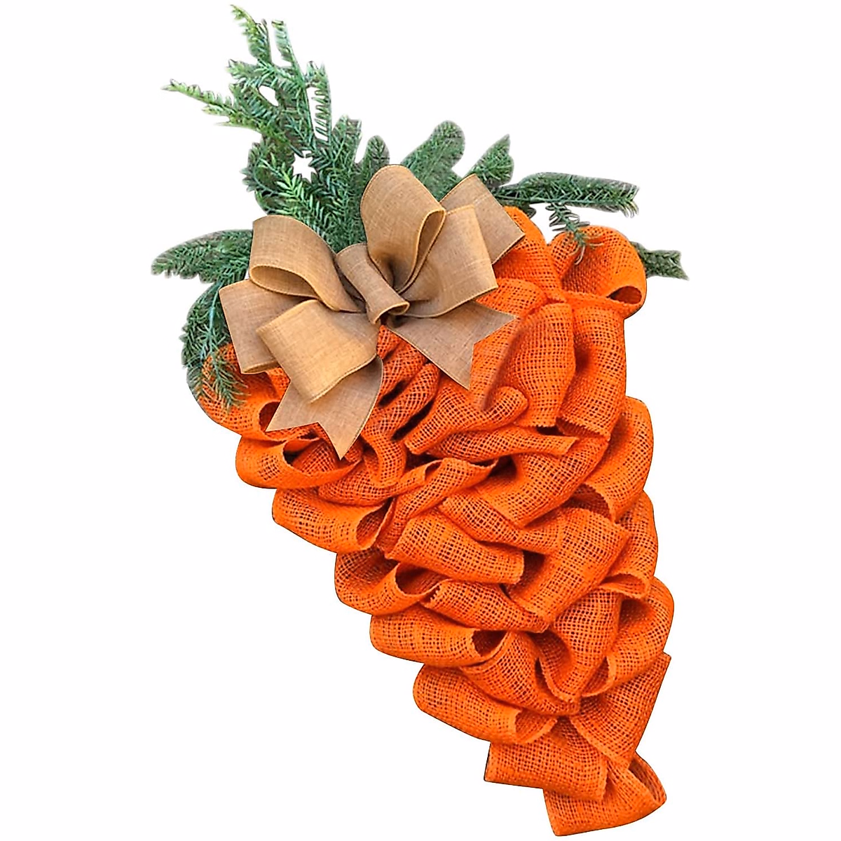 Easter Bunny Carrot Shape Wreath for Front Door Decoration,Artificial Carrot Wreath with Burlap Bow Simulation Carrot Hanging Wreath,for Home Festival Decor,Spring Garden Decoration,Easter Gift
