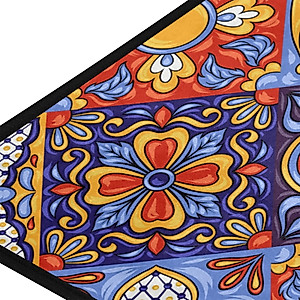 STAYTOP Mexican Talavera Ceramic Tile Pattern Kitchen Rugs,Polyester Non Slip Cushioned Mats Antifatigue Comfort Floor Mat Doormat for Kitchen Washroom Bedroom 39x20in