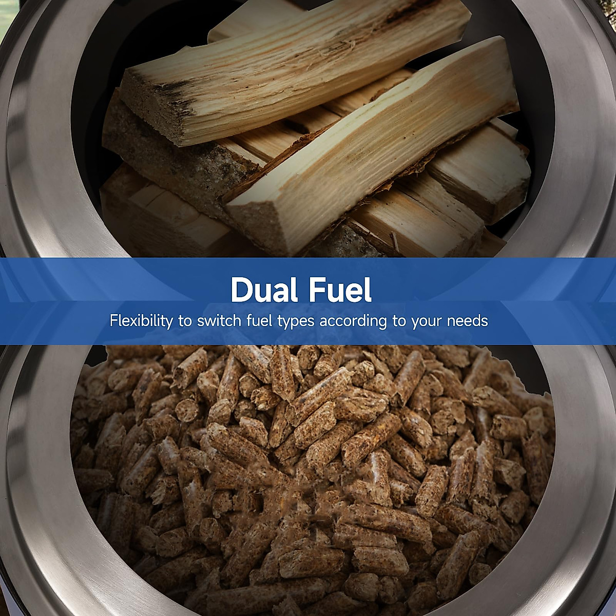 AVKENOEDY Tabletop Fire Pit with Stand, 9.8" H x 8.6" D Smokeless Portable Mini Fire pit for Indoor & Outdoor, Fueled by Pellets/Wood, Safe Burning, Stainless Steel, with Travel Bag, 3.2lbs, Navy Blue