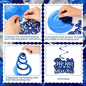 Blue Farewell Party Decorations Navy Blue Silver We Will Miss You Banner and 14Pcs Good Luck Hanging Swirls for Retirement Farewell Going Away Graduation Office Job Change Goodbye Party Supplies Decor