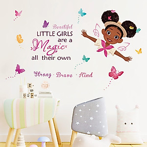 decalmile Black Girl Magic Adventure Wall Stickers Pink Butterfly Inspirational Quote Wall Decals Girls Bedroom Baby Nursery Daycare Wall Decor