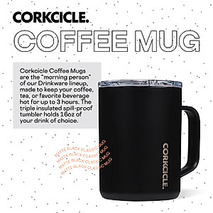 Corkcicle Triple Insulated Coffee Mug with Lid and Handle, Black, 16 oz – Stainless Steel Travel Mug Keeps Beverages Hot for 3+ Hours – Non-Slip, Easy-Grip, Spill-Resistant Tumbler