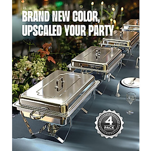 Chafing Dishes for Buffet 4 Pack, 9QT [No Fingers Cut] Roll Edge Designed Chafing Dish Buffet Set [Mirror-Like Polished Finish] Food Warmers for Parties, Birthday, Holiday Parties, Church Events, etc