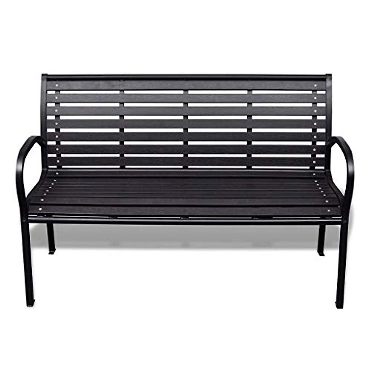 EstaHome Garden Bench | Outdoor 3-Seater Patio Bench | Metal Park Bench | Yard Seating Bench for Deck, Patio, Garden, Backyard, Balcony | Black WPC with Steel Frame 49" x 24" x 32"