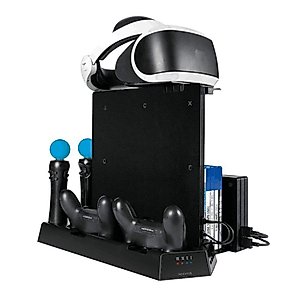 3 in 1 Multi Charging Stand with 2 Cooling Fans for PlayStation PRO/Slim/PS VR, Controller Docking Station Charger, 11 Card Slot, Vertical Stand PSVR Headset Bracket