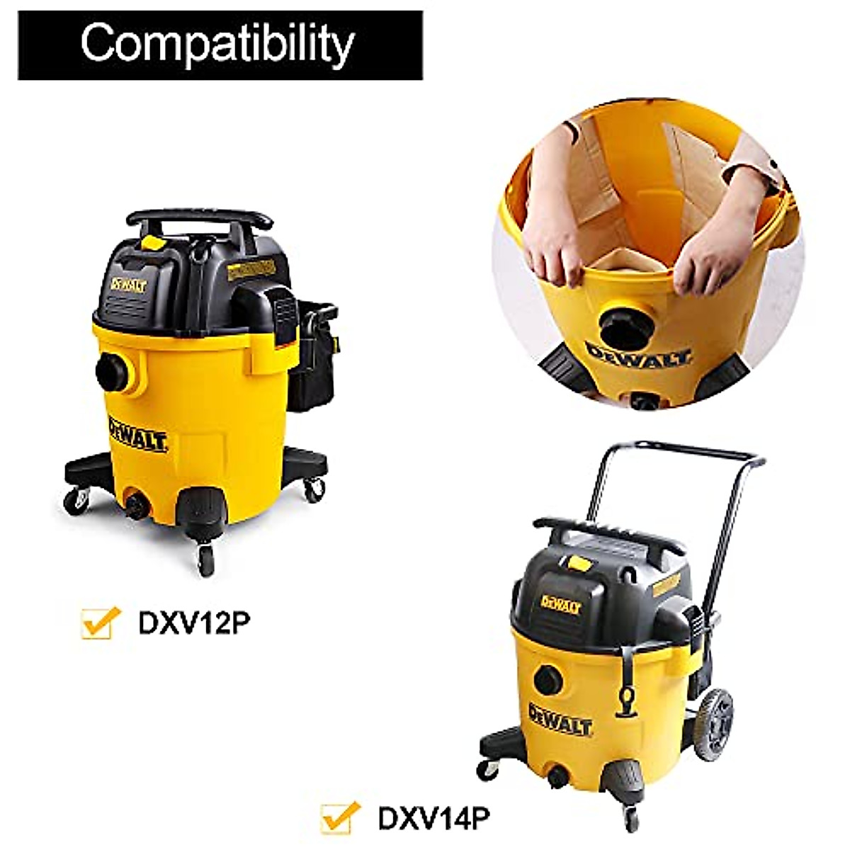 9 Pack DXVA19-4102 Dust Bag Compatible with DEWALT 12 to 16 Gallon Wet Dry Vacumm DXV12P, DXV14P, DXV16P, DXV16S, DXV16PA, by KEEPOW