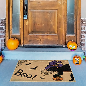 Louise Maelys Happy Halloween Door Mat, Front Door Mat Non Slip, Welcome Black Cat Yard Floor Doormat Kitchen Entry Outdoor Indoor Entrance 17 x 29 Inch