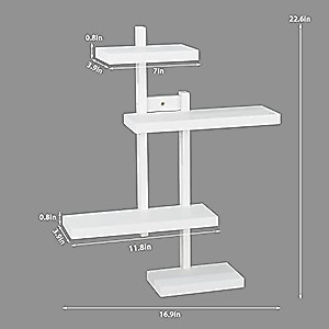 AHDECOR White Wall Mounted Floating Shelves, Natural Wood Shifting Adjustable 4-Tiers Shelf, Wooden Hanging Shelf for Home Decor