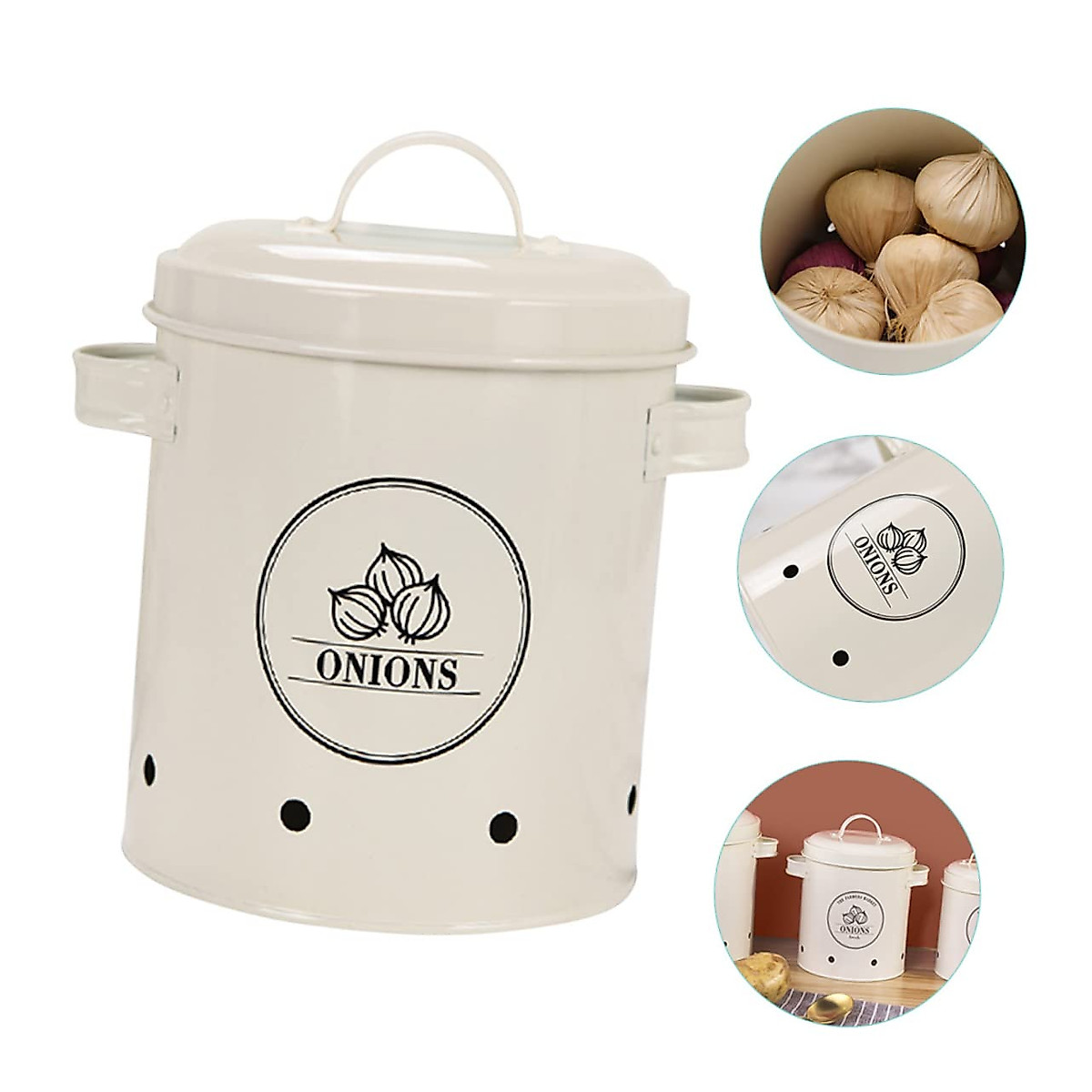 FELTECHELECTR Iron Kitchen Storage Bucket for Onions Potatoes Ginger and Garlic Versatile Onion Keeper and Storage Holder for Your Kitchen