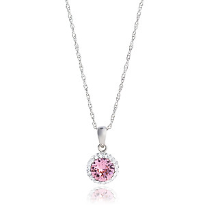 MAX + STONE Sterling Silver Crystal Halo Pendant Necklace, Pink, 18"