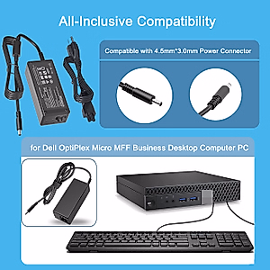 Ibatts 90W Ac Adapter Charger for Dell OptiPlex Micro 9020 7050 7010 7040 7080 7060 7070 5050 5070 5090 5080 5060 3080 3050 3040 3070 3090 3046 MFF Business Desktop Computer PC;7700 Power Cord Supply