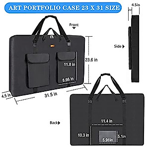TreochtFUN Art Portfolio 23 X 31, Portfolio Case A2 Heavy duty Portfolio Folder for Artwork With Shoulder Strap, Art Supply Bag For Large Painting Board Supplies .(Black)