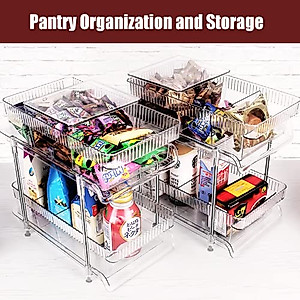 DYFAIS 2 Tier Clear Organizer with Dividers, Multi-Purpose Slide-Out Storage Container, Kitchen Pantry Medicine Cabniet Bins, Bathroom Vanity Counter Organizing Tray, Under Sink Closet Organization