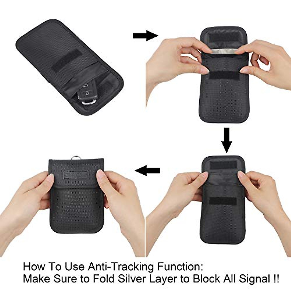 Wisdompro Faraday Bag for Key Fob, WP4694 RFID Key Fob Protector RF Car Signal Blocking Faraday Cage Protector, Anti-Theft Pouch, Anti-Hacking Case Blocker - Black