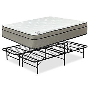 Mayton King 12 Inch Breathable Ultra Plush Hybrid Mattress Pain and Pressure Relieving Extra Soft EuroTop & Black 14" Metal Platform Bed Frame, Mink