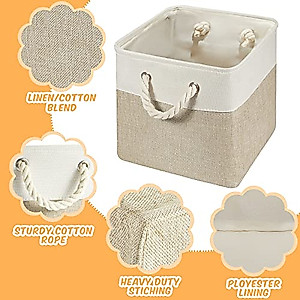 6 Pieces Cube Storage Bins Small Foldable Storage Cube Baskets with Sturdy Carry Handles Multipurpose Storage Cube Baskets Organizer Bin for Home, Office, Nursery (White, Light Brown,11 x 11 Inch)