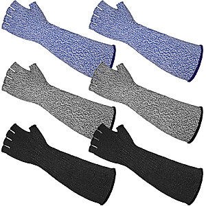 JenPen 3 Pairs Forearm Protective Sleeves with Fingers Cut Resistant Sleeve Arm Level 5 Protection thin skin Arm Protectors (Black, Gray, Blue)