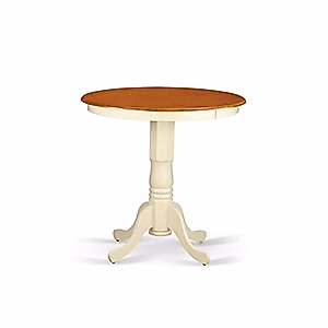 East West Furniture Jackson Counter Height Dining Round Dinner Table Top with Pedestal Base, 36x36 Inch, Buttermilk & Cherry