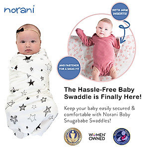 Norani Baby Snugababe Swaddle | Organic Cotton | Patented Newborn Baby Swaddle Blanket with Arm Inserts and Fastener | Pink Hearts