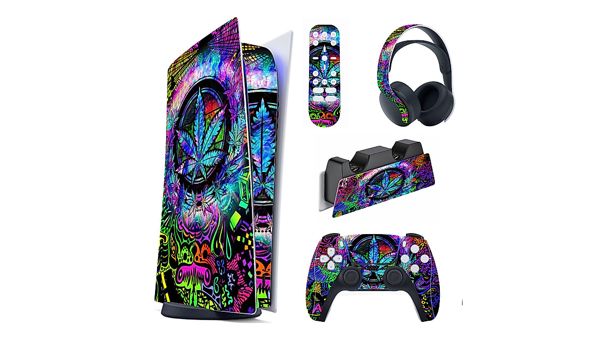 PlayVital Psychedelic Leaf Full Set Skin Decal for ps5 Console Digital ...