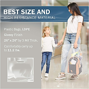 50 Pack Extra Large Glossy Clear Merchandise Bags 26" x 26" x 3 mil Thick - Die Cut Handles - Ideal for Shopping, Large Packages, Toys - Color Clear - Recyclable