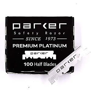 Parker Premium Platinum 1/2 Blades, 100 Count **, For Professional Barber Razors, Shavette Razors and Disposable Blade Straight Razors that accept Half of a Double Edge Razor Blade