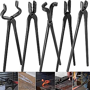 Blacksmith Tongs Tools Set For Knife Making Tongs, Blacksmithing Forge Tongs Kit 5PCS Includes Flat Tongs & Square Jaw Tongs & Bolt Tongs & Blade Tongs & Wolf Jaw tongs Black Smith Supplies