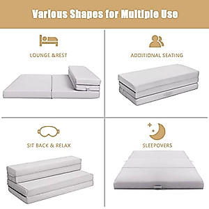 KOMFOTT 4- Inch Tri Folding Mattress Full XL Size, Foam Mattress with Removable & Washable Cover, Trifold Guest Bed Foam Mattress Sofa Bed Sleeper