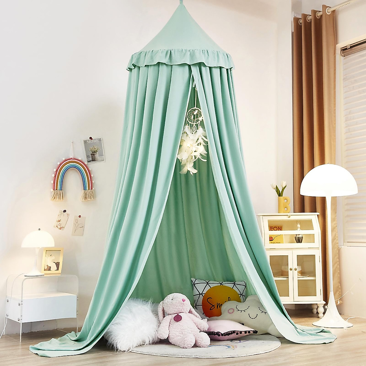 Kertnic Decor Canopy for Kids Bed, Soft Smooth Playing Tent Canopy Girls Room Decoration Princess Castle, Dreamy Mosquito Net Bedding, Children Reading Nook Canopies in Home (Green)