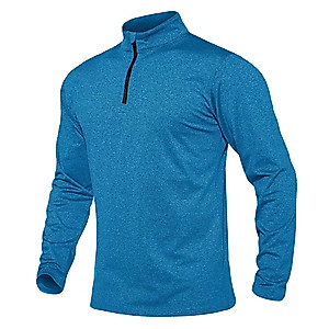 MAGCOMSEN 1/4 Zip Golf Pullover for Men Running Workout Pullover Lightweight Hiking Shirts Fleece Pullover Sea Blue,S