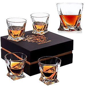 Crystal Whiskey Glasses Set of 4 - Luxury Satin-Lined Gift Box - Old Fashioned Whisky Cocktail Glasses with Rocks, Whisky Glass for Drinking Bourbon, Scotch, Cognac, Highball - Drink glasses
