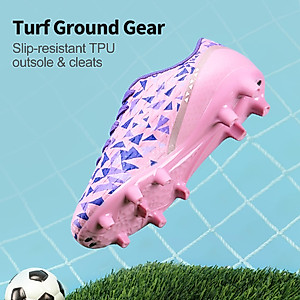 DREAM PAIRS Boys Girls Soccer Cleats Youth Firm Groud Athletic Outdoor Trainning Football Shoes for Little/Big Kid,Size 2 Little Kid,Pink/Purple,HZ19003K