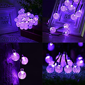 JMEXSUSS 2 Pack Solar String Lights Outdoor, Total 41.6 FT 60 LED Crystal Globe Christmas Lights, 8 Modes Solar Powered Halloween Lights for Patio Porch Garden Halloween Decorations(Purple)