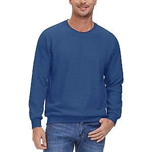 TACVASEN Mens Shirts Crew Neck Sweatshirt for Mens Fashion Pullover Cotton Long Sleeve Soft Lightweight Casual Waffle Knit Crewneck Sweatshirts Blue Grey 2XL