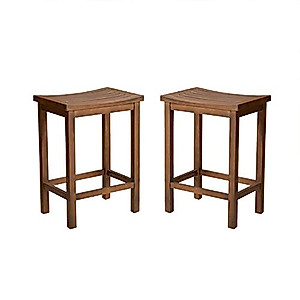Christopher Knight Home Amantani Outdoor Acacia Wood Counter Stools, 2-Pcs Set, Mahogany Brown