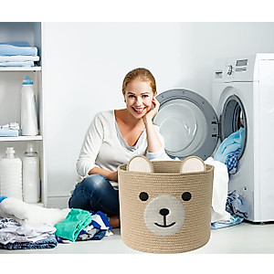 Bear Laundry Baskets Laundry Hamper Storage Basket with Handles,Decorative Basket for Living room,Woven Storage Basket for Toys Bin Pillows Blankets Clothes (Khaki - Version 2)