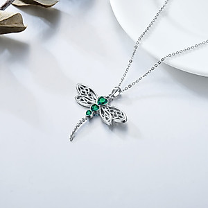RMREWY Dragonfly Necklace 925 Sterling Silver Celtic Dragonfly Pendant Dragonfly Jewelry Birthday Gift for Women Dragonfly Lovers