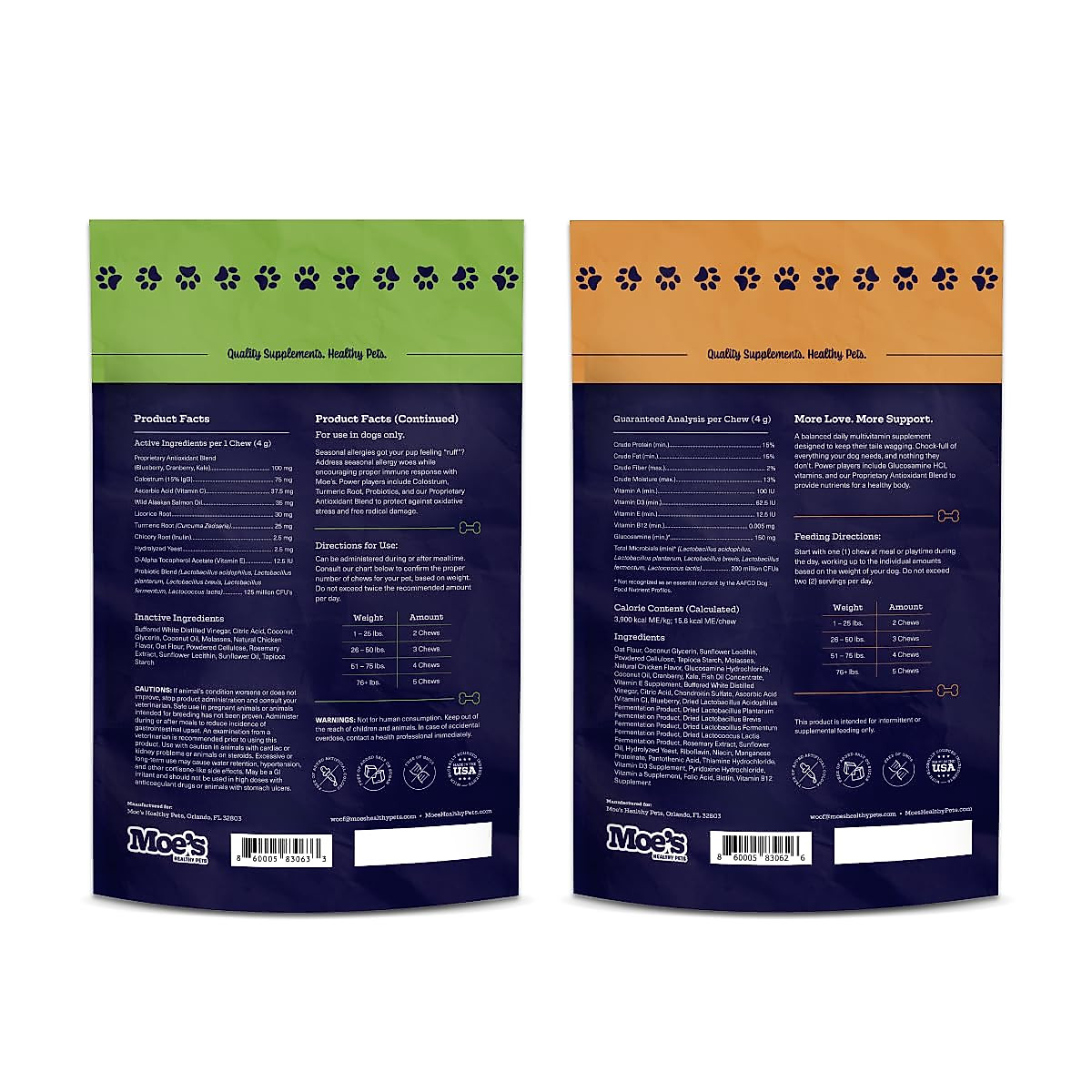 Moe's Natural Defense Bundle - Moe's Immunity Chews & Moe's Multivitamin Chews (90 Count Each)