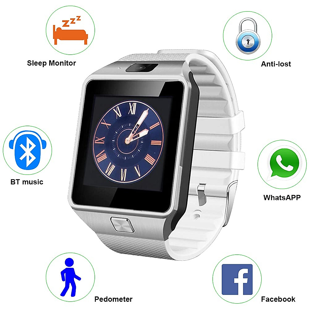 Padgene Bluetooth Smartwatch,Touchscreen Wrist Smart Phone Watch Sports Fitness Tracker with SIM SD Card Slot Camera Pedometer (Black (Black Band))