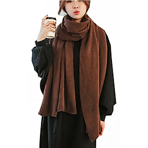 Wander Agio Womens Warm Long Shawl Winter Upset Large Scarf Pure Color Coffee