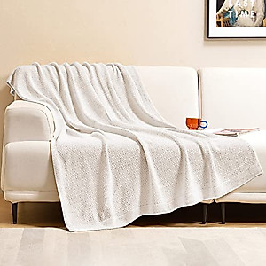 PLEASANT BOULEVARD | Cozy Knitted Throw Knit Blanket, Lightweight Woven Soft Warm Bedspread for Couch Sofa Home Decor and Bed (Beige, Throw(50 x 65in))