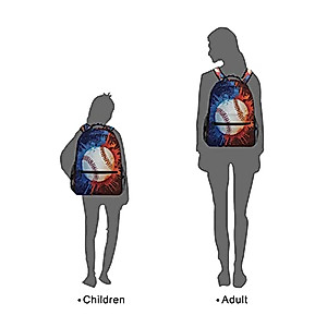 Baseball Print Kids Backpack, Red and Blue Kids Backpacks Bookbags Elementary Toddler School Bags Travel Bags for Boys Girls One Size