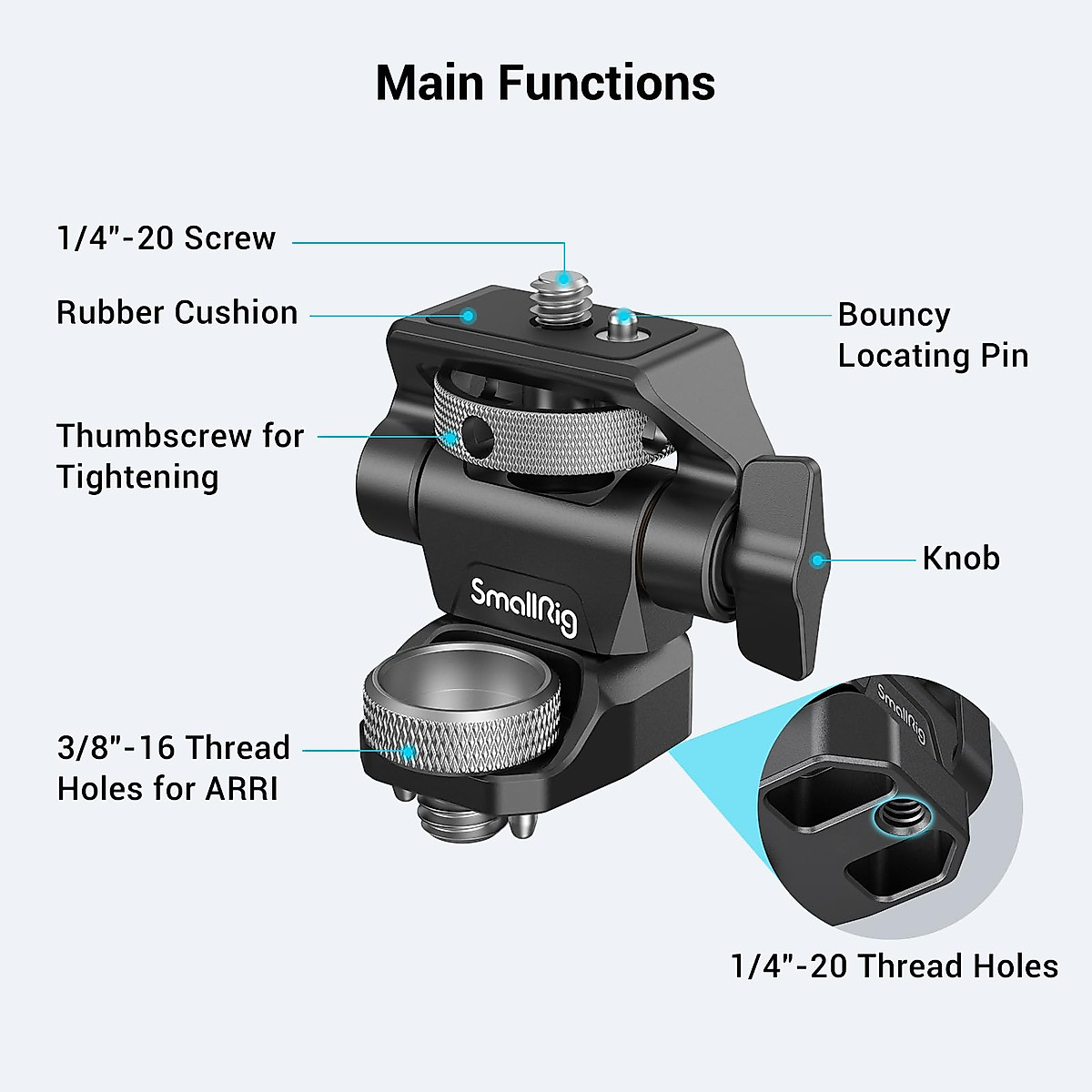 SmallRig Adjustable Camera Monitor Mount for ARRI-Style (Upgrade), 360° Swivel and 180° Tilt Monitor Holder Anti-Twist Support 5” and 7” Field Monitor- 2903B