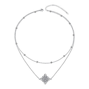 DAOCHONG Celtic Lariat Necklace 925 Sterling Silver Wiccan Jewelry Double Layer Chain Witches Knot Choker Necklace for Women Anniversary Birthday Valentine's Day Gifts