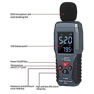 Handheld Sound Level Meter,LCD Decibel Meter,Mini Digital Noise Meter,Decibel Tester,Decibel Alarm,with Red Black Light Alarm and Sound Alarm,Range 30-130dBA
