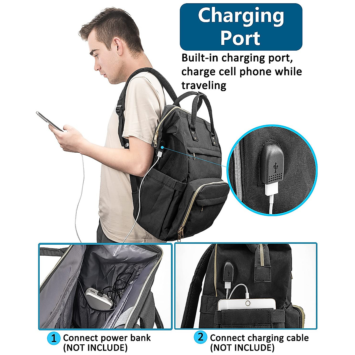 Erihop College Laptop Backpack Women 17 Inch Laptop Bag, Black