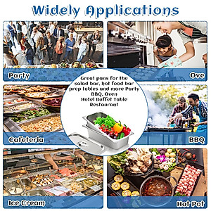 ALMOXVYE 2 Pack Steam Table Pan with Lids, 1/3 Size 4 Inch Deep Stainless Steel Hotel Pans, Anti Jam Restaurant Pans for Kitchen, Party, Restaurant, Hotel, Food Buffet Event