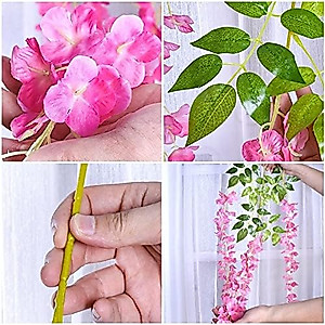 Romase 24 Pack 45 inch Artificial Yellow Wisteria Vine Ratta Fake Bushy Flower String Silk Garland Long Hanging for Wedding Party Home Garden Outdoor Greenery Office Wall Decoration